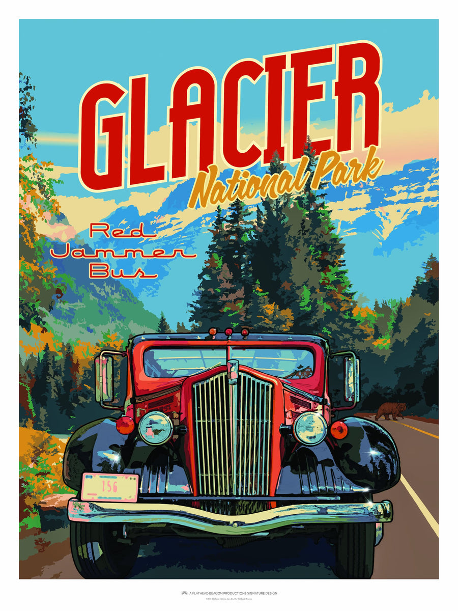 Red Jammer Bus – Glacier National Park Prints